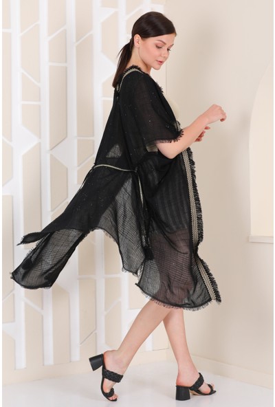 Ortaya Çık Sarı Payetli Kimono