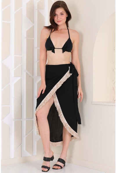 Ortaya Çık Pamuk Püskül Detaylı Pareo Etek Ortaya Çık Pamuk Püskül Detaylı Pareo Etek