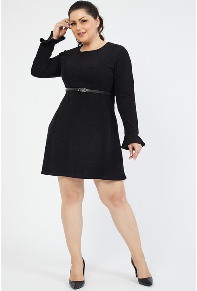 Apsen Büyük Beden Fitilli Kadife Elbise 3791/90