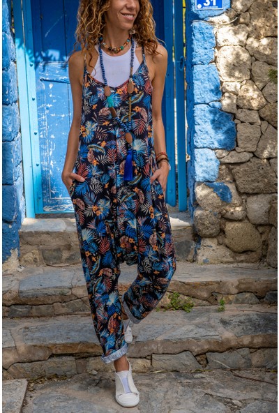 Güneş Kızı Kadın Multi Sırtı Atlet Detaylı Cepli Salaş Şalvar Tulum GK-CCKCC4001