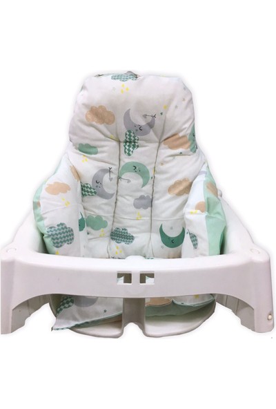 Bebek Özel Bebek/çocuk Mama Sandalyesi Minderi Yeşil ve Beyaz Bulutlu