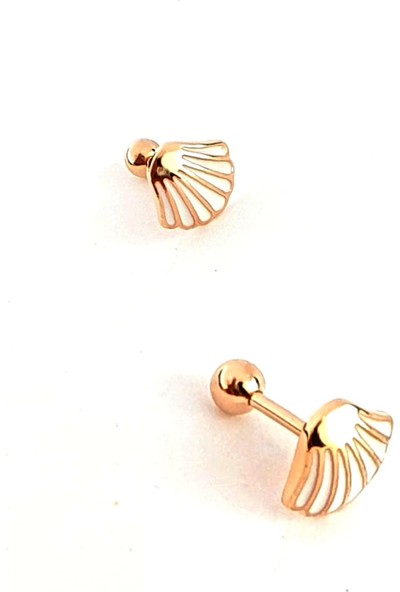 Ose Shop Mine Işçiliği Deniz Kabuğu Figürlü 925AYAR Gümüş Rose Tragus Kıkırdak Piercing