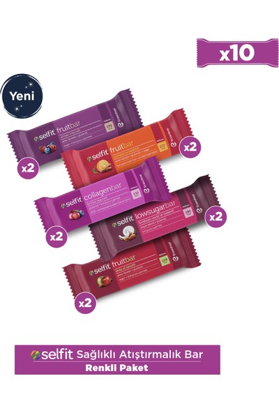 Eczacıbaşı Selfit Sağlıklı Atıştırmalık Bar Renkli Paket x 10 Adet-Glutensiz-Vegan-Katkısız