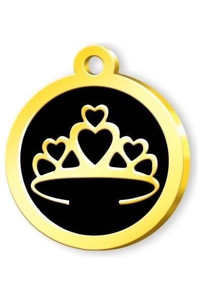 Pet Tag Art Altın Kaplama Taçlı Künye - Siyah