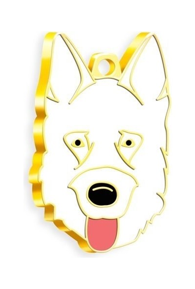 Pet Tag Art Altın Kaplama Alman Kurdu Köpek Künyesi (Beyaz)