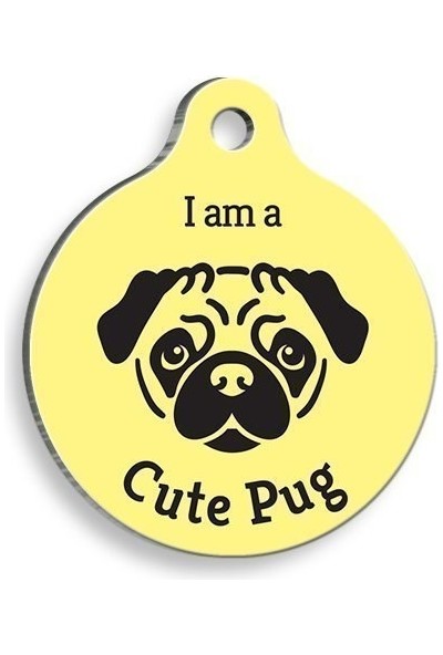 Pet Tag Art Sarı Pug Yuvarlak Köpek Künyesi Medium: 3 Cm.