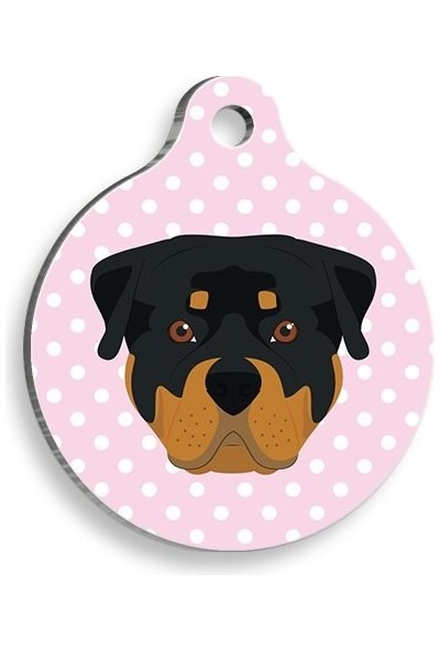 Pet Tag Art Pembe Puantiyeli Rottweiler Yuvarlak Köpek Künyesi Medium 3 cm