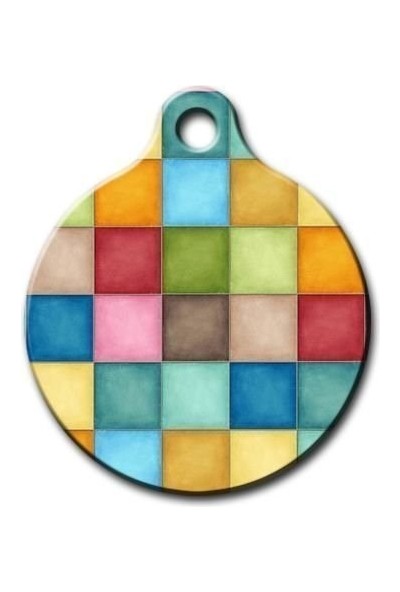 Pet Tag Art Kare Desenli Yuvarlak Kedi Köpek Künyesi Large