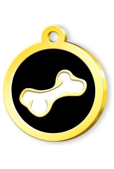 Pet Tag Art Altın Kaplama Kemik Künye - Siyah