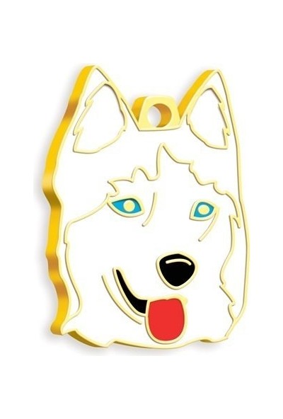 Pet Tag Art Altın Kaplama Sibirya Kurdu Köpek Künyesi (Beyaz) Pet Tag Art Altın Kaplama Sibirya Kurdu Köpek Künyesi (Beyaz)