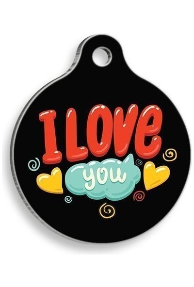 Pet Tag Art I Love You Yuvarlak Kedi ve Köpek Künyesi Medium: 3 Cm.