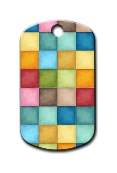 Pet Tag Art Renkli Kareler Desenli Kedi Köpek Künyesi Large