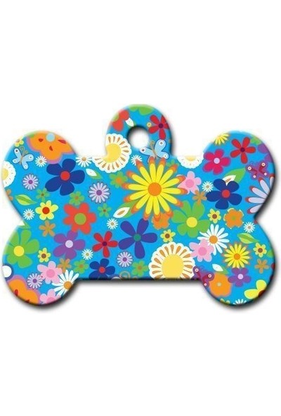 Pet Tag Art Çiçek Desenli Kemik Kedi Köpek Künyesi Medium