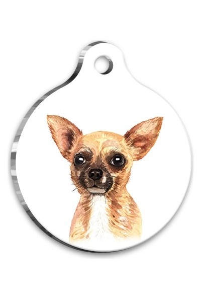 Pet Tag Art Suluboya Chihuahua Yuvarlak Köpek Künyesi Small 2,5 cm Pet Tag Art Suluboya Chihuahua Yuvarlak Köpek Künyesi Small 2,5 cm