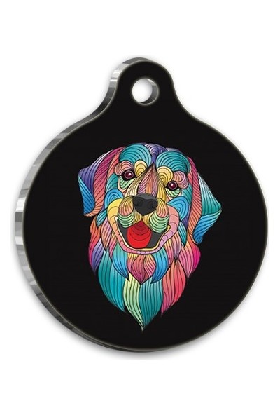 Pet Tag Art Illüstrasyon Golden Retriever 2 Yuvarlak Köpek Künyesi Medium 3 cm