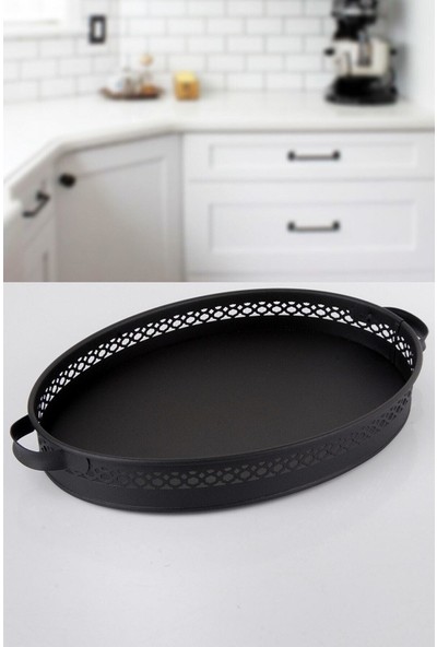 Bestofhome Ferforje Desenli Oval Metal Şık Tepsi
