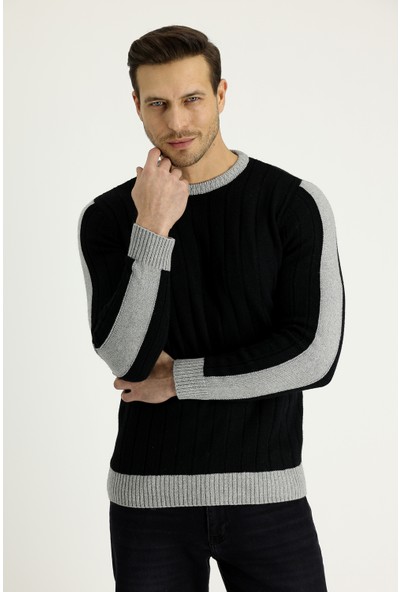 Kiğılı Bisiklet Yaka Slim Fit Yünlü Desenli Triko Kazak