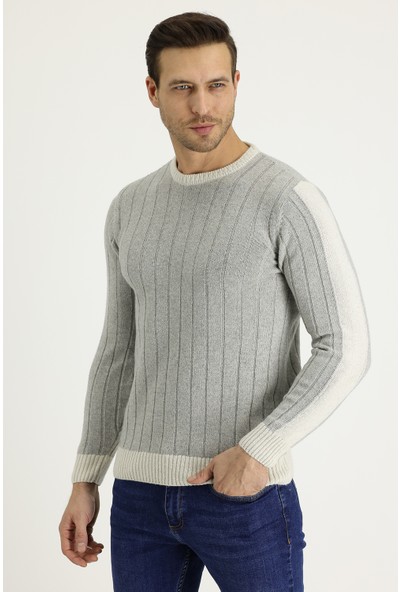 Kiğılı Bisiklet Yaka Slim Fit Yünlü Desenli Triko Kazak