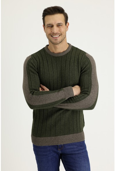 Kiğılı Bisiklet Yaka Slim Fit Yünlü Desenli Triko Kazak