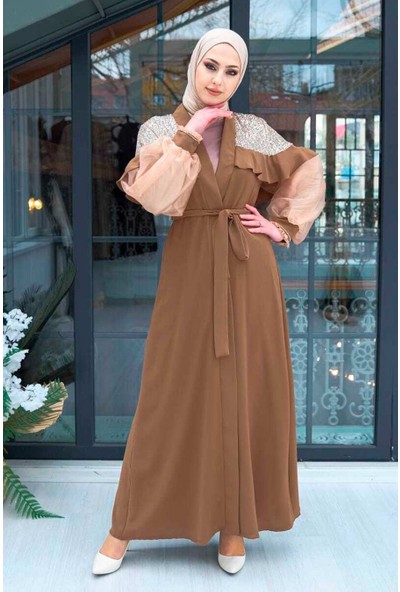 Neva Style - Balon Kol Taba Tesettür Abaya 3467TB Neva Style - Balon Kol Taba Tesettür Abaya 3467TB