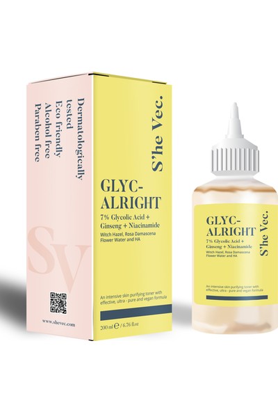 S’he Vec 7% Glycolic Acid + Ginseng + Niacinamide (Gözenek Sıkılaştırıcı ve Arındırıcı Tonik) S’he Vec 7% Glycolic Acid + Ginseng + Niacinamide (Gözenek Sıkılaştırıcı ve Arındırıcı Tonik)