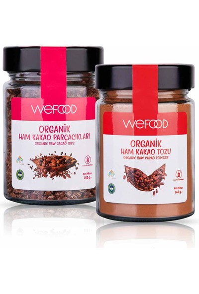Wefood Organik Ham Kakao Tozu 140 gr + Organik Ham Kakao Parçacıkları 150 gr