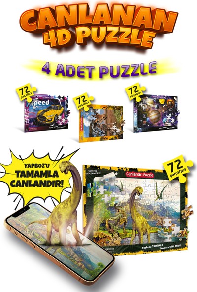 4 Boyut Yayınları 4 Çeşit -72 Parça 4d Canlanan Puzzle Set