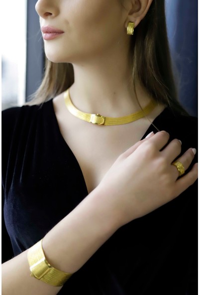 VVL 11-5 Sıra Klasik Toka Set Altın Kaplama Gümüş El Yapımı Trabzon Hasırı