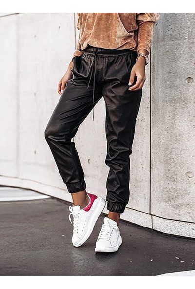 Gezmoni Kahverengi Lastikli Deri Pantolon