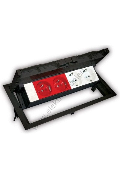 NE-AD Masa Üstü Priz Kutusu Plastik Kapaklı 2 Ups+2 Şebeke+1 Data Siyah