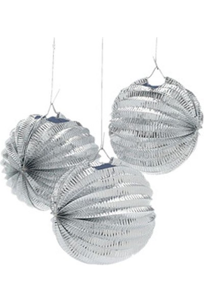 Pandoli 20 cm Akordiyon Yuvarlak Fener Süs Gümüş Renk