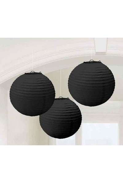 Pandoli Siyah Renk Kağıt Fener Seti 3 Adet 24 cm