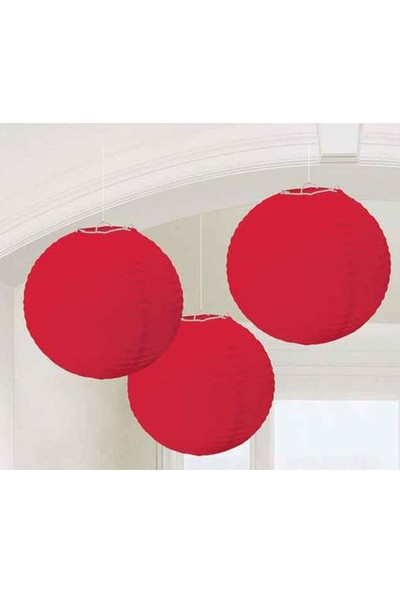 Pandoli Kırmızı Renk Kağıt Fener Seti 3 Adet 24 cm
