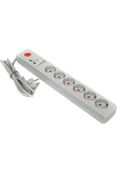 Mutlusan 6'lı Priz 2 x USB Anahtarlı Topraklı Grup Çoklu Priz Çocuk Korumalı