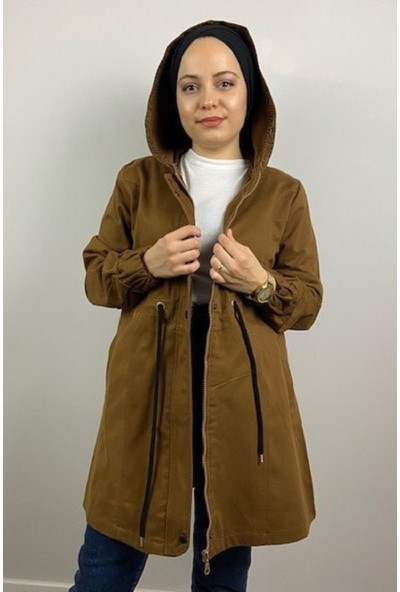 Maysa Butik Desenli Kapüşon Kap- Camel