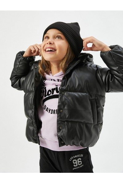 Koton Suni Kürk Kapüşonlu Şişme Mont