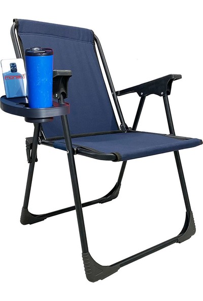 Moniev Katlanır Kamp Sandalyesi Piknik Koltuğu Plaj Şezlongu Oval Bardaklıklı Lacivert