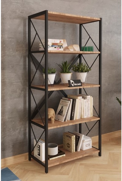 Larem Mobilya Sera Kitaplık Çok Amaçlı Raflı Metal Kitaplık 150 cm Ceviz
