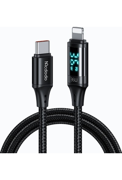 Mcdodo CA-1030 36W Pd Type-C To Lightning Dijital Ekranlı Hızlı Data/şarj Kablosu 1.2m-Siyah Mcdodo CA-1030 36W Pd Type-C To Lightning Dijital Ekranlı Hızlı Data/şarj Kablosu 1.2m-Siyah