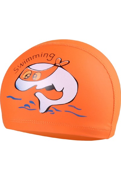 Strade Store Yüzmek Çocuklar Banyo Yüzme Şapka Kız Erkek Hayvan Baskı Turuncu Yunus (Yurt Dışından)