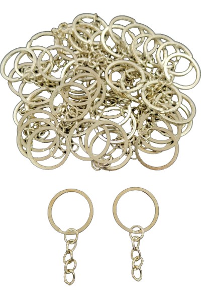 Hobimon 10 Adet 25MM Yassı Zincirli Anahtarlık Halkası - Amigurumi Makrome Anahtarlık Gümüş