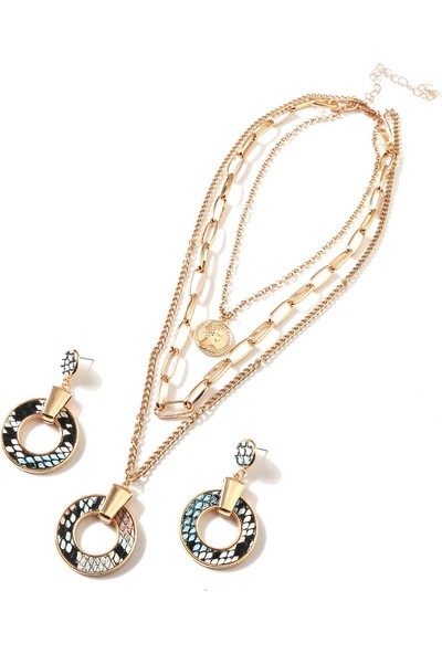 Delicate Girl Yılan Derisi Desenli Küpe ve Kolye Seti - Mor (Yurt Dışından)