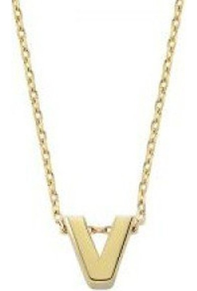 Bilezikhane Altın V Harfi Taşsız Kolye