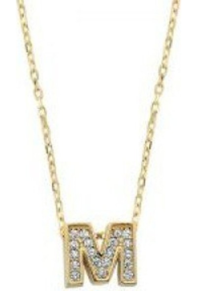 Bilezikhane Zincirli Altın M Harf Taşlı Kolye