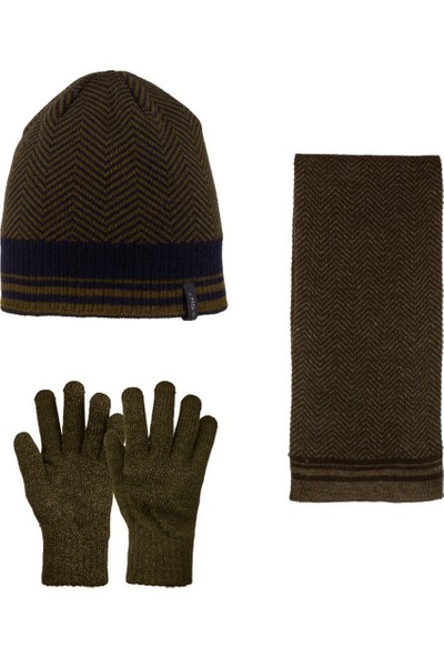 Erkek %100 Akrilik Üçlü Bere Atkı Eldiven Takımı
