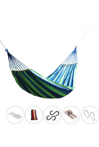2 Kişilik Hamak Çift Hamak Kanvas Ağaç Askılı Hamak