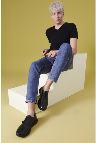 Ziya Ziya, Erkek Hakiki Deri Sneaker 111415 455093 Siyah