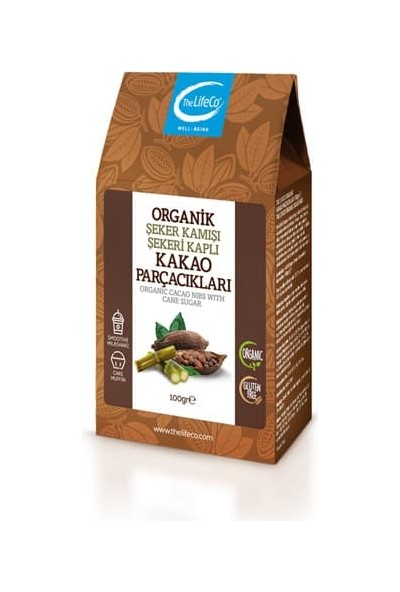 TheLifeCo Organik Şeker Kamışı Kaplı Kakao Parçacıkları 100 gr