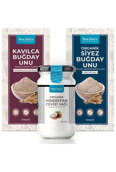 TheLifeCo Kavılca Unu 500 gr + Organik Siyez Unu 500 gr + Organik Hindistan Cevizi Yağı 300 ml
