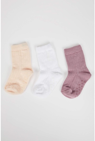 DeFacto Kız Bebek Pamuklu Kaydırmaz Tabanlı 3'lü Uzun Çorap W5063A2NS DeFacto Kız Bebek Pamuklu Kaydırmaz Tabanlı 3'lü Uzun Çorap W5063A2NS